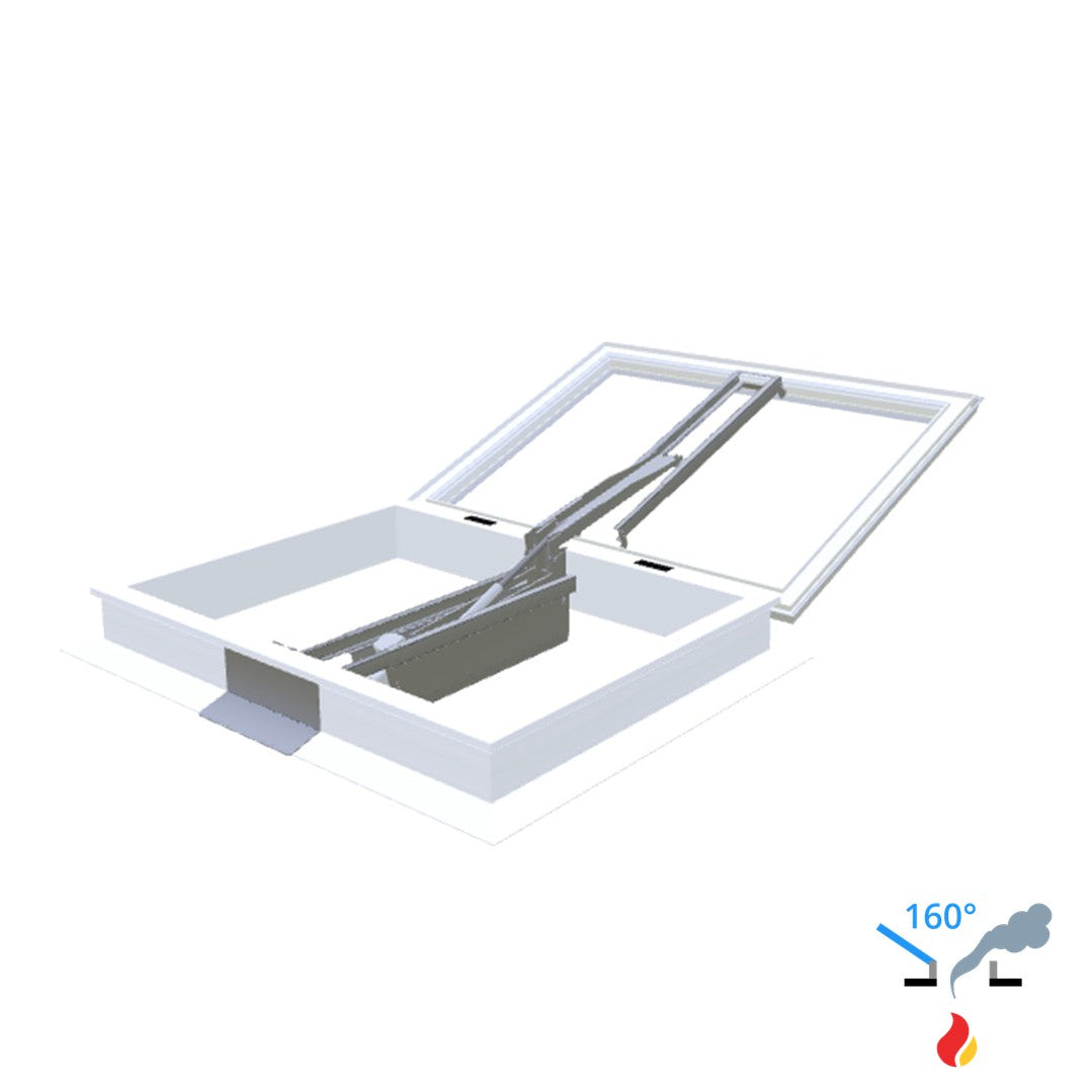 Skylux 160° CE met koepel en pvc-opstand 16/00 met LM-motor, pvc-raam