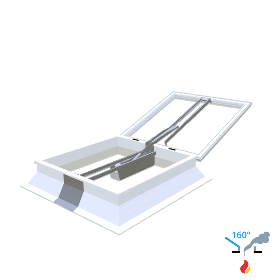 Skylux 160° CE met koepel en pvc-opstand 30/20 met LM-motor, pvc-raam
